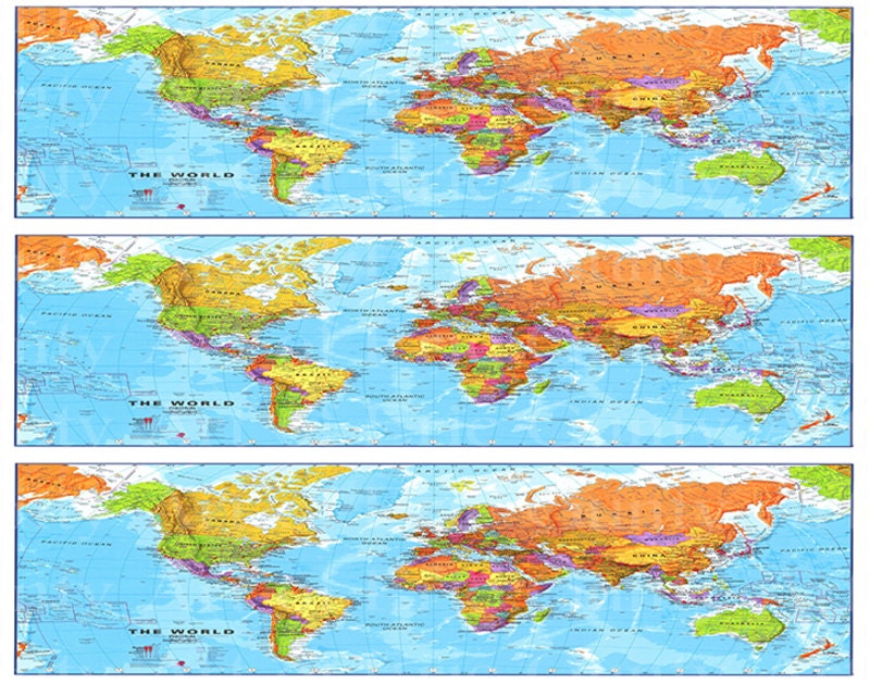 World Map Birthday Side Strips Edible 2D Fondant Birthday - Etsy