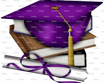 Purple Graduation Cap & Diploma Edible 2D Fondant Birthday - Etsy