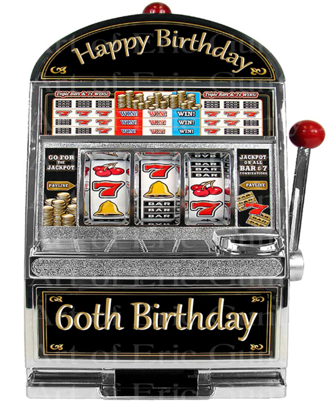 Las Vegas Happy 60th Birthday Slot Machine Edible 2D Fondant - Etsy