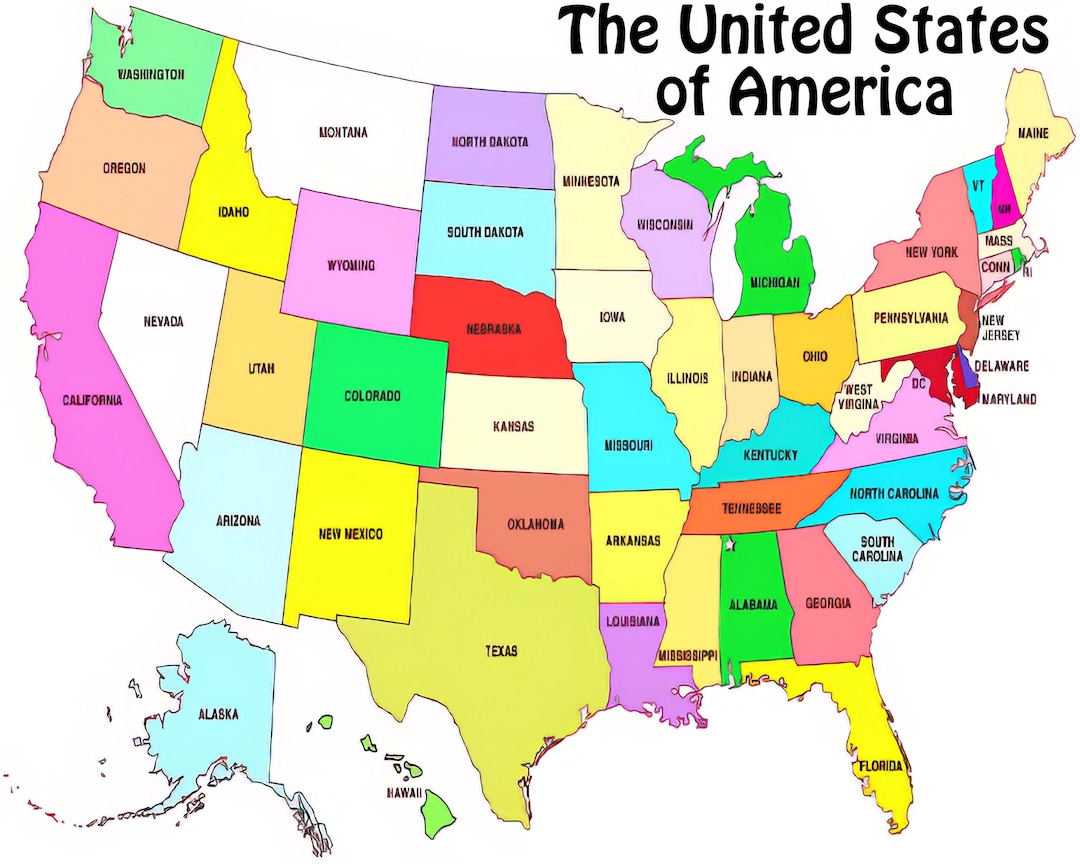 United States Colorful Map Background 2d Edible Cake Cupcake Topper