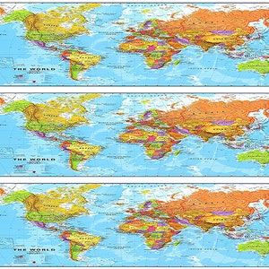 World Map Birthday Side Strips ~ Edible 2D Fondant Birthday Cake Side ...