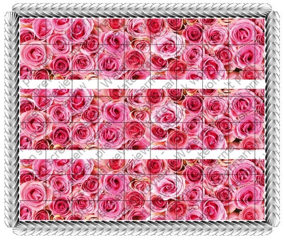 Pink Roses Side Strips Edible 2D Fondant Birthday Cake | Etsy