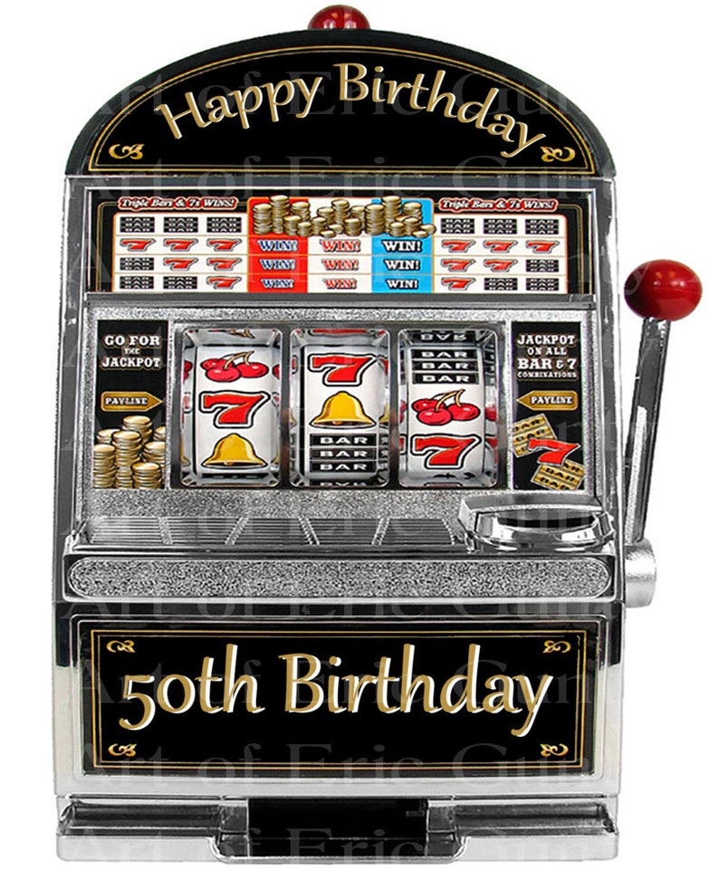 Las Vegas Happy 50th Birthday Slot Machine Edible 2D Fondant - Etsy