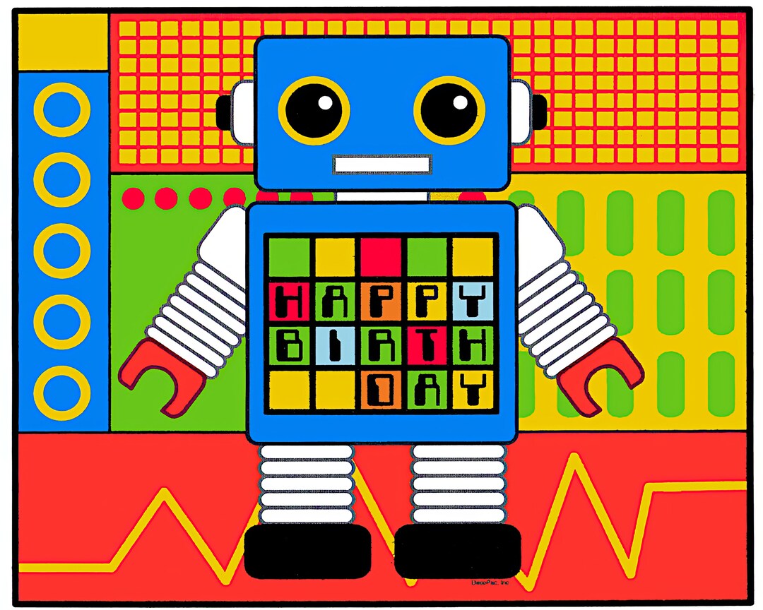 Robot Birthday ~ Edible 2D Fondant Birthday Cake/cupcake Topper ~ D1475 ...