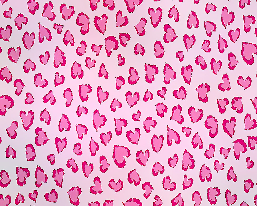 Pink Heart Cheetah Print Background Birthday Edible 2D Fondant Birthday ...