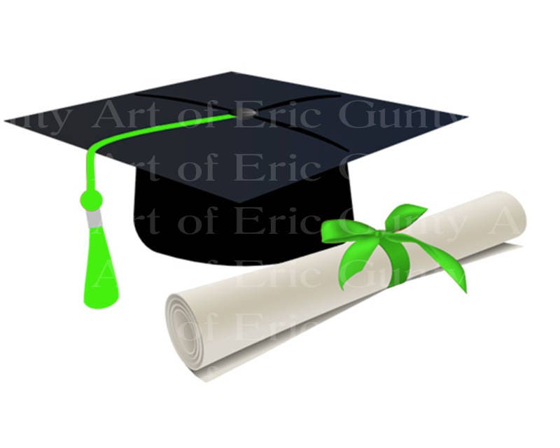 Green Graduation Cap & Diploma Edible 2D Fondant Birthday | Etsy