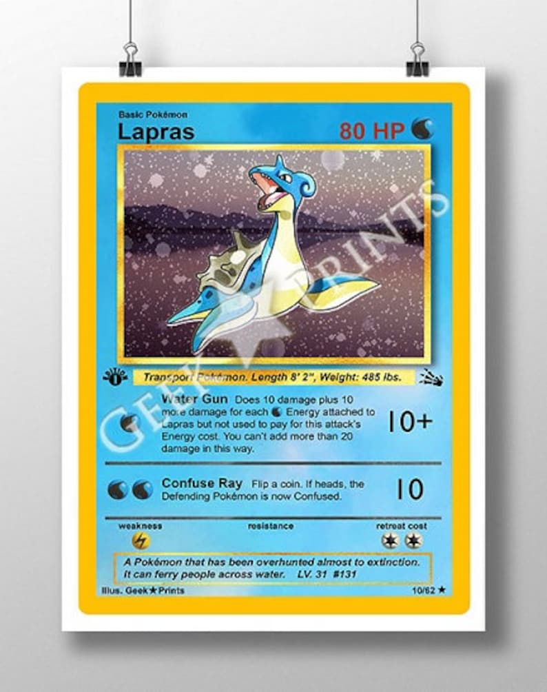 Pokemon Fossil Set lapras Card A4 or A5 PRINT - Etsy
