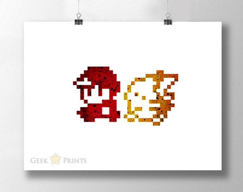 Red and Electric Mouse Monster 8-bit Print - Etsy