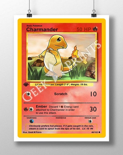 Pokemon Base Set 1 charmander charmeleon charizard Cards A4 or A5 PRINT ...