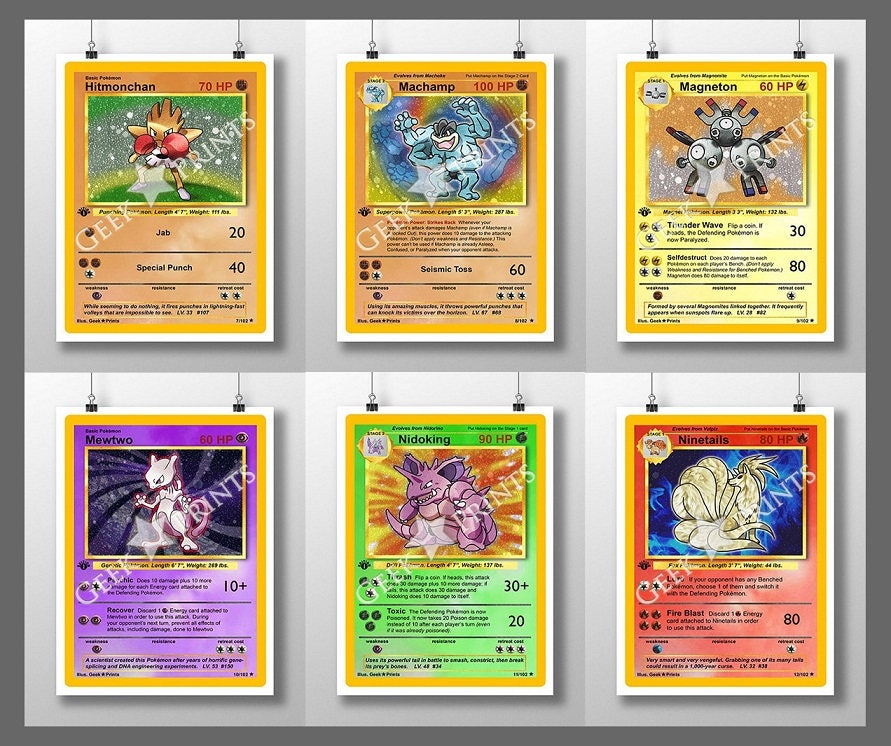 Pokemon *RARE ⋆ * Base Set 1 Cards A4 or A5 PRINT *CHOOSE 1* - Etsy