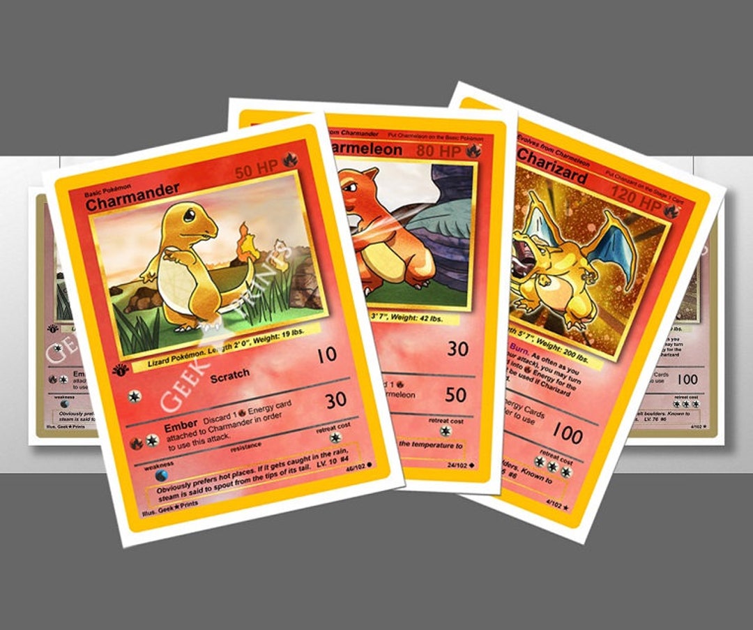 Pokemon Base Set 1 *charmander* *charmeleon* *charizard* Cards A4 or A5 ...