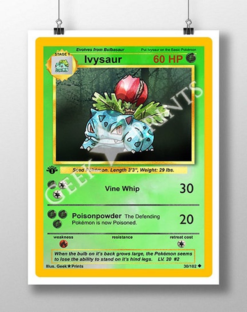 Pokemon Base Set 1 bulbasaur ivysaur venusaur Cards A4 - Etsy UK