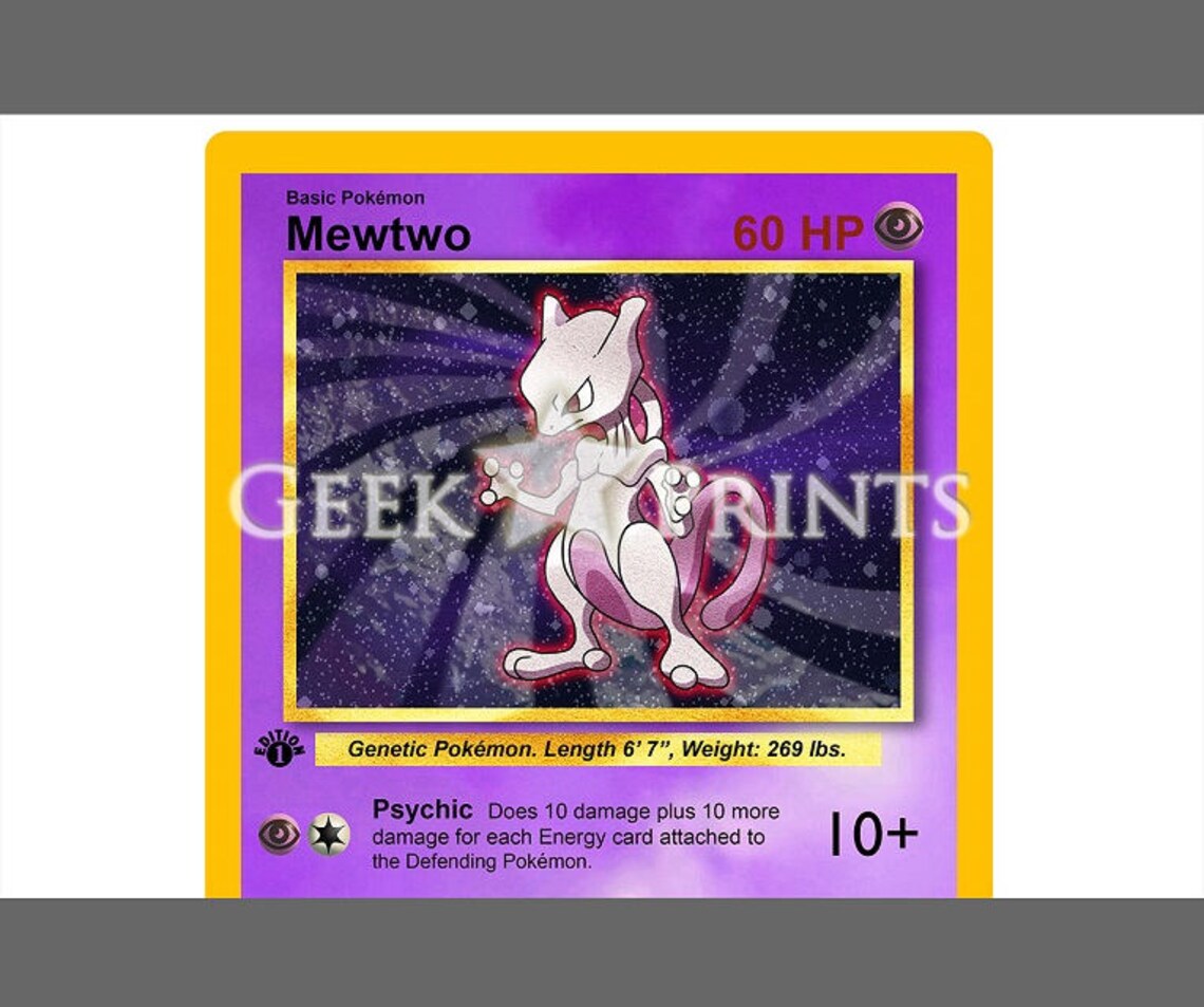 Pokemon Base Set 1 mewtwo Card A4 or A5 PRINT - Etsy
