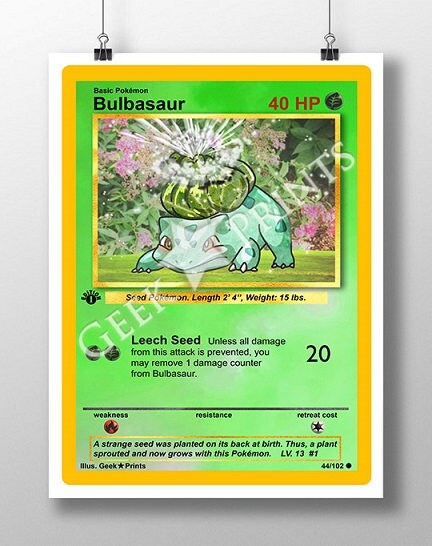 Pokemon Base Set 1 bulbasaur ivysaur venusaur Cards A4 - Etsy UK