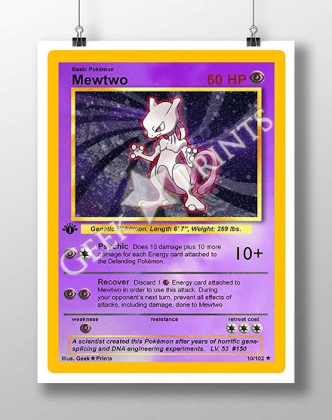 Pokemon Base Set 1 *mewtwo* Card A4 or A5 PRINT - Etsy