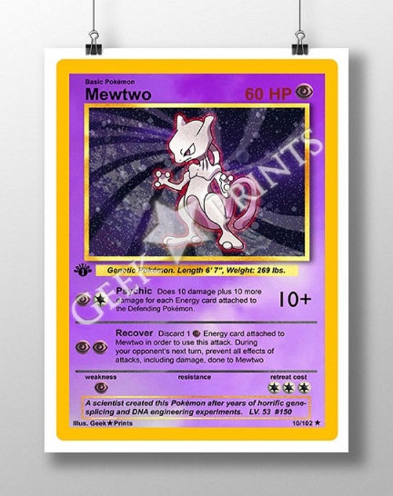 Pokemon Base Set 1 Mewtwo Card A4 or A5 PRINT | Etsy