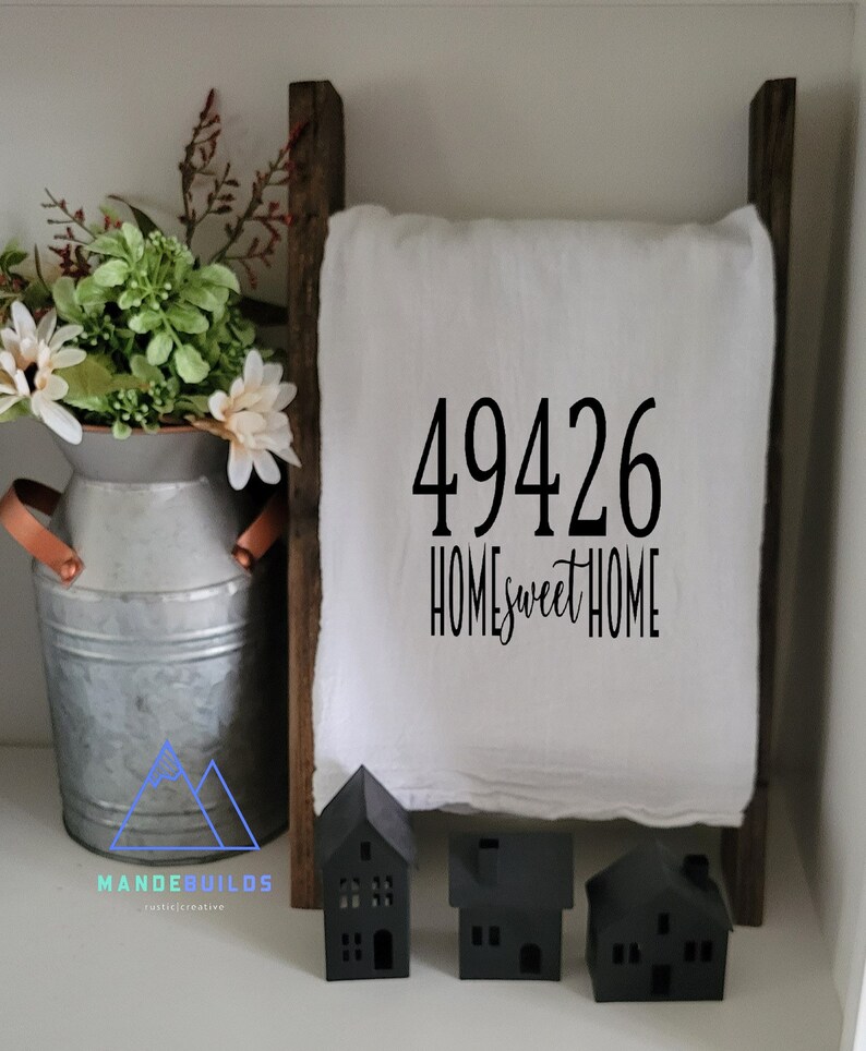 Personalized Zip Code Tea Towels/ Handmade Kitchen Towels/ Rustic Chic ...