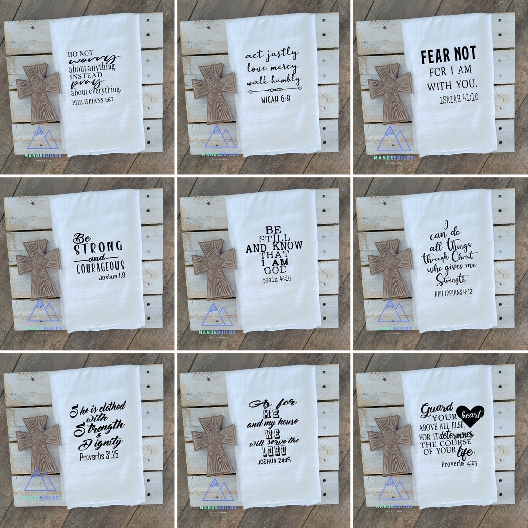 Scripture Tea Towels/ Handmade Kitchen Towels/ Rustic Chic Decor ...