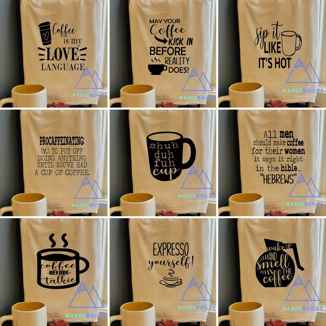 Funny Tea Towels/ Coffee Quotes/ Handmade Kitchen Towels/ Rustic Chic ...