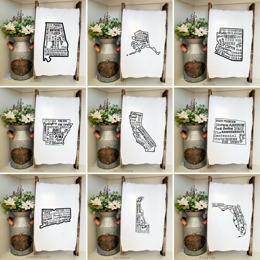 Personalized State Tea Towels/ Handmade Kitchen Towels/ Rustic Chic ...