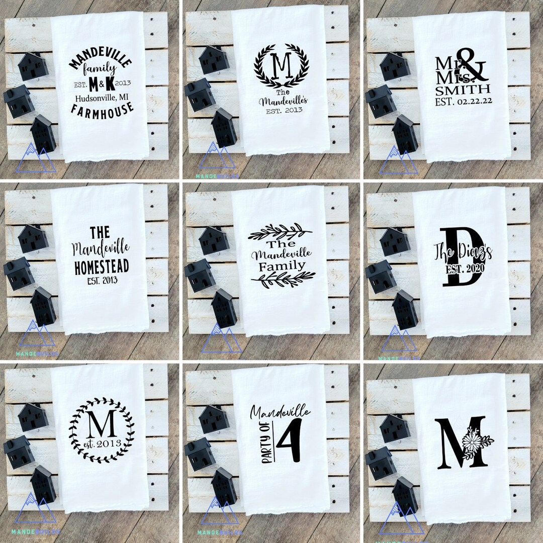Personalized Tea Towels/ Handmade Monogram Kitchen Towels/ Rustic Chic ...