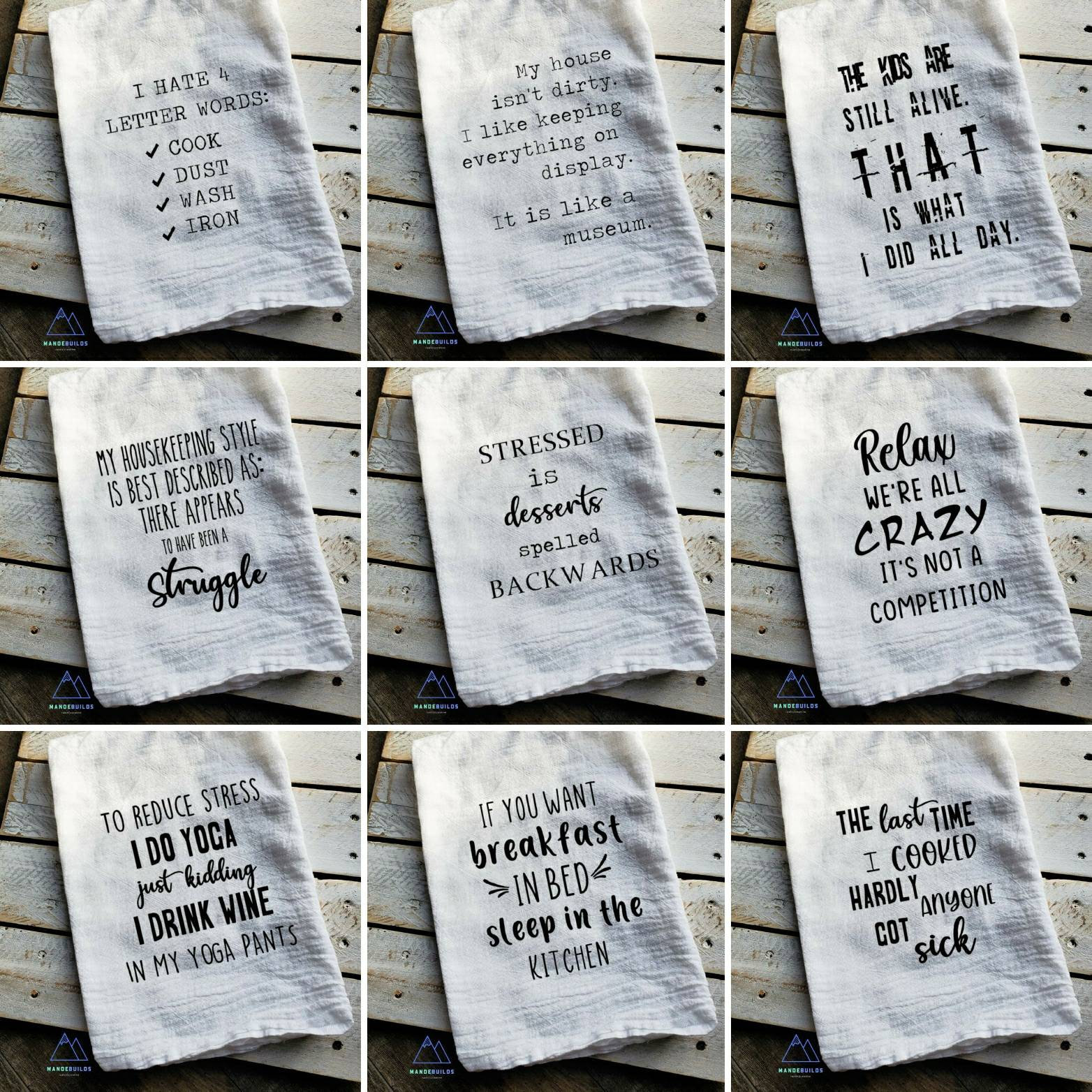 Funny Tea Towels/ Handmade Kitchen Towels/ Rustic Chic Decor/ Farmhouse ...