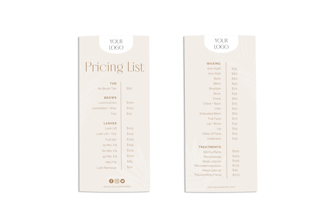 Editable Med Spa Brochure: Esthetician Pricing List (printable) - Etsy