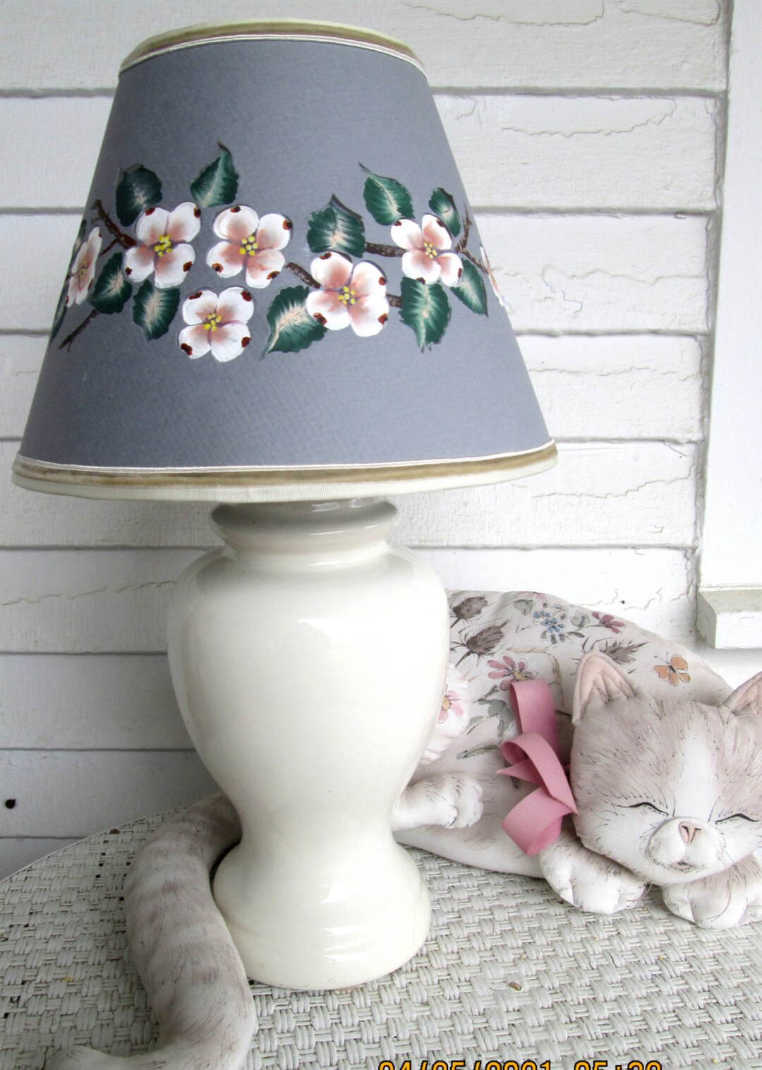 Cut&pierced Paper Lampshade: Round Clip-on, 6x12x9, Soft Blue/grey With ...