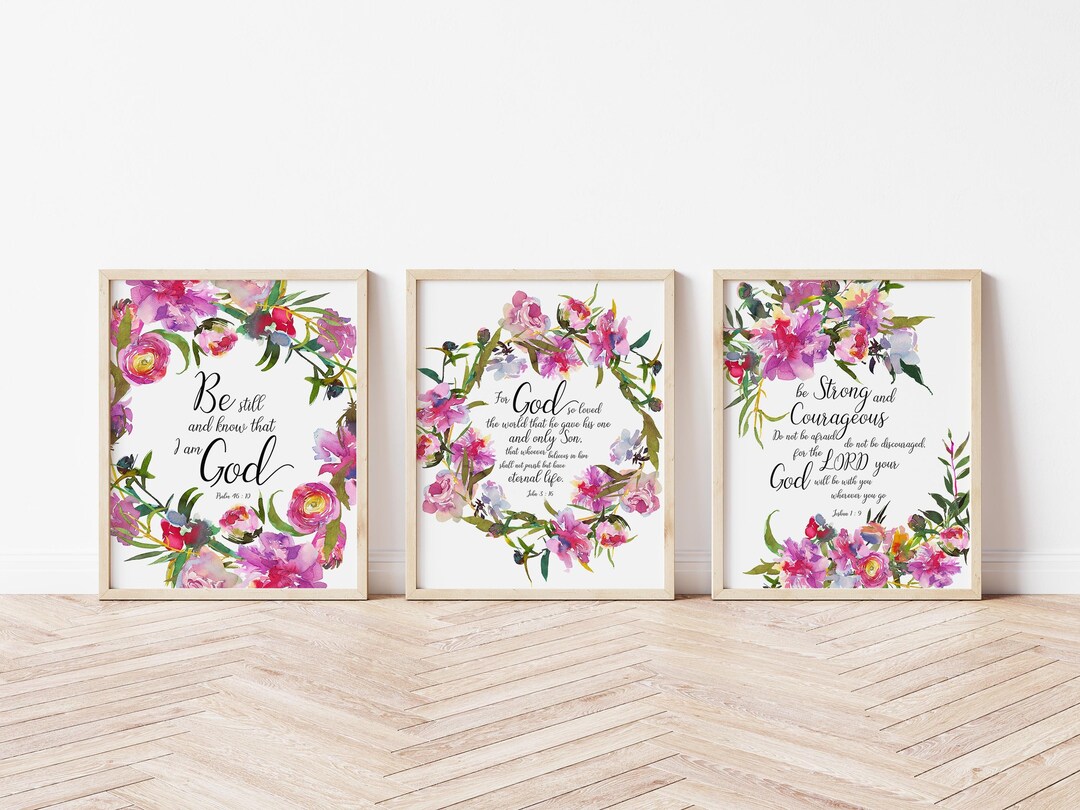 Floral Scripture Wall Art Print Set of 3 Piece Wall Art - Etsy