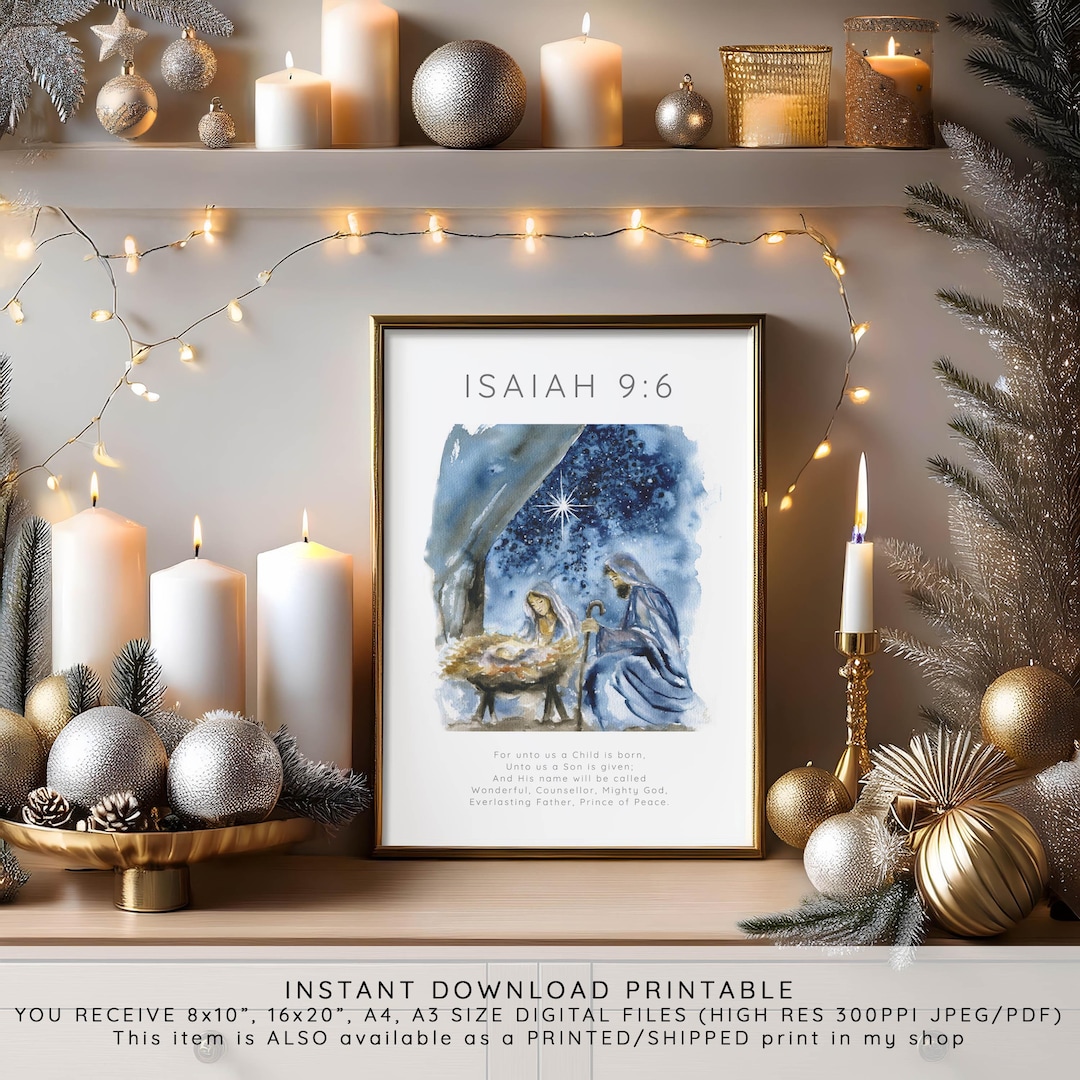 Nativity Scene Bible Verse Art Printable, Isaiah 9:6 Scripture ...