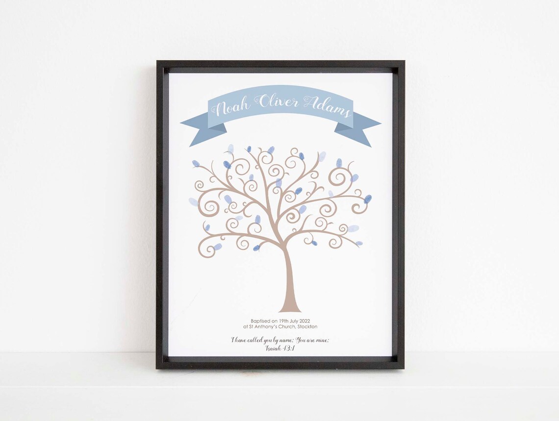 Baptism Fingerprint Tree, Baptism Gift for Godson, Baptism Wall Art ...