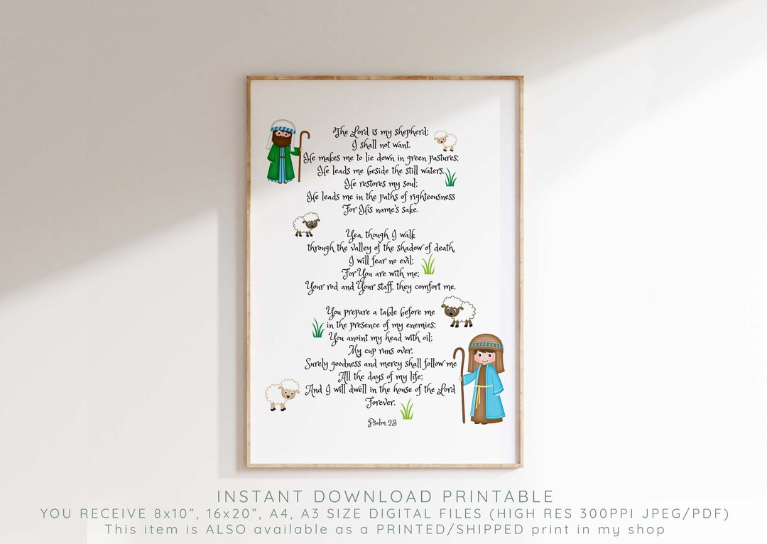 The Lord is My Shepherd Printable for Kids Bedroom Decor, Psalm 23 Wall ...