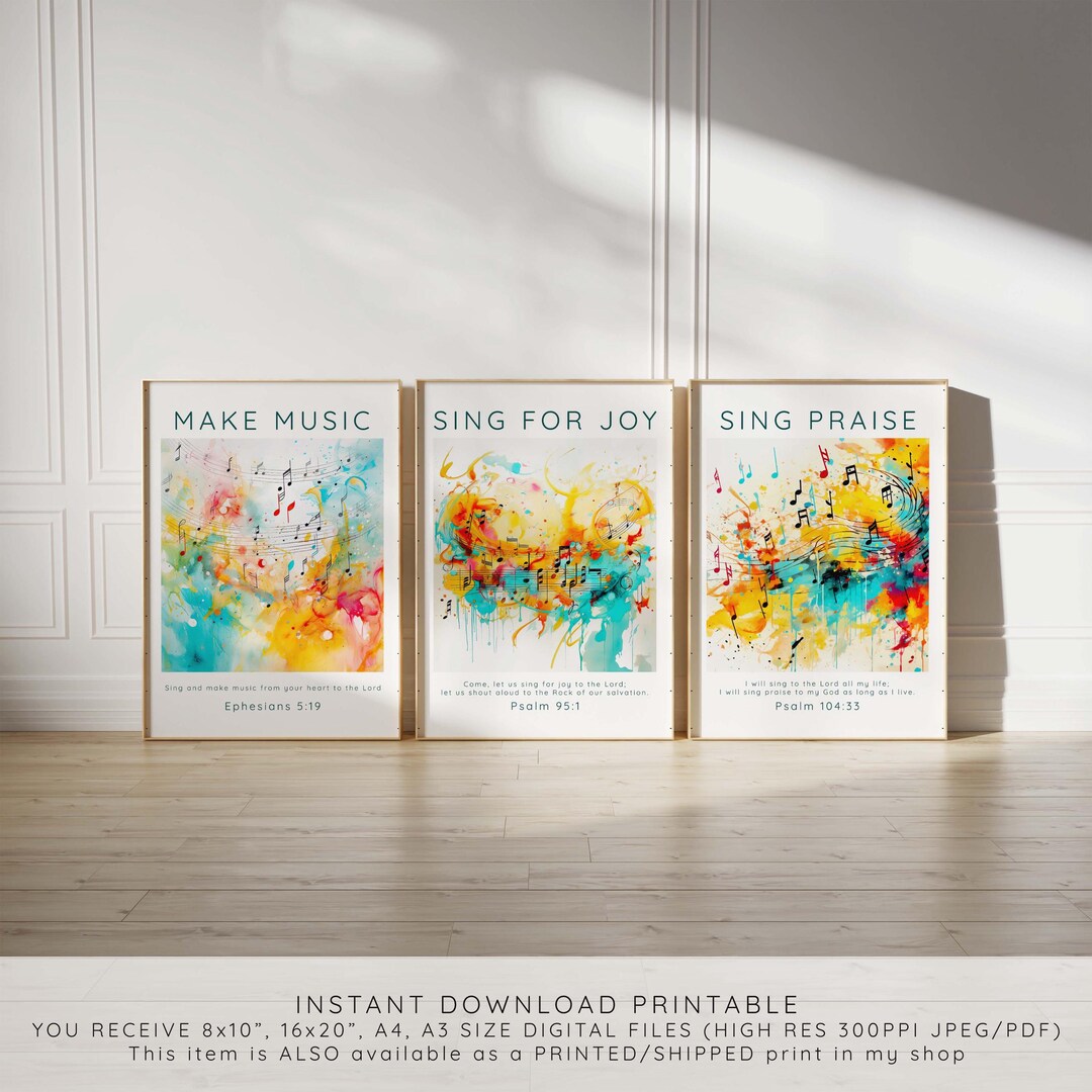 Music Bible Verse Wall Art Set of 3 Printables, Christian Song ...
