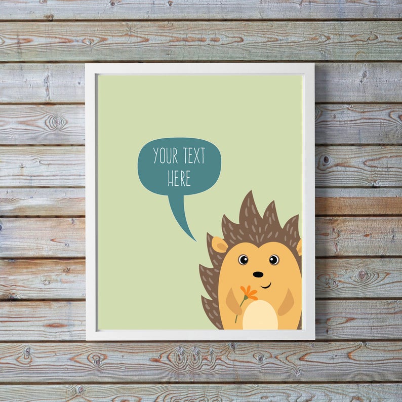 Hedgehog Nursery Print Custom Quote Print Personalised | Etsy