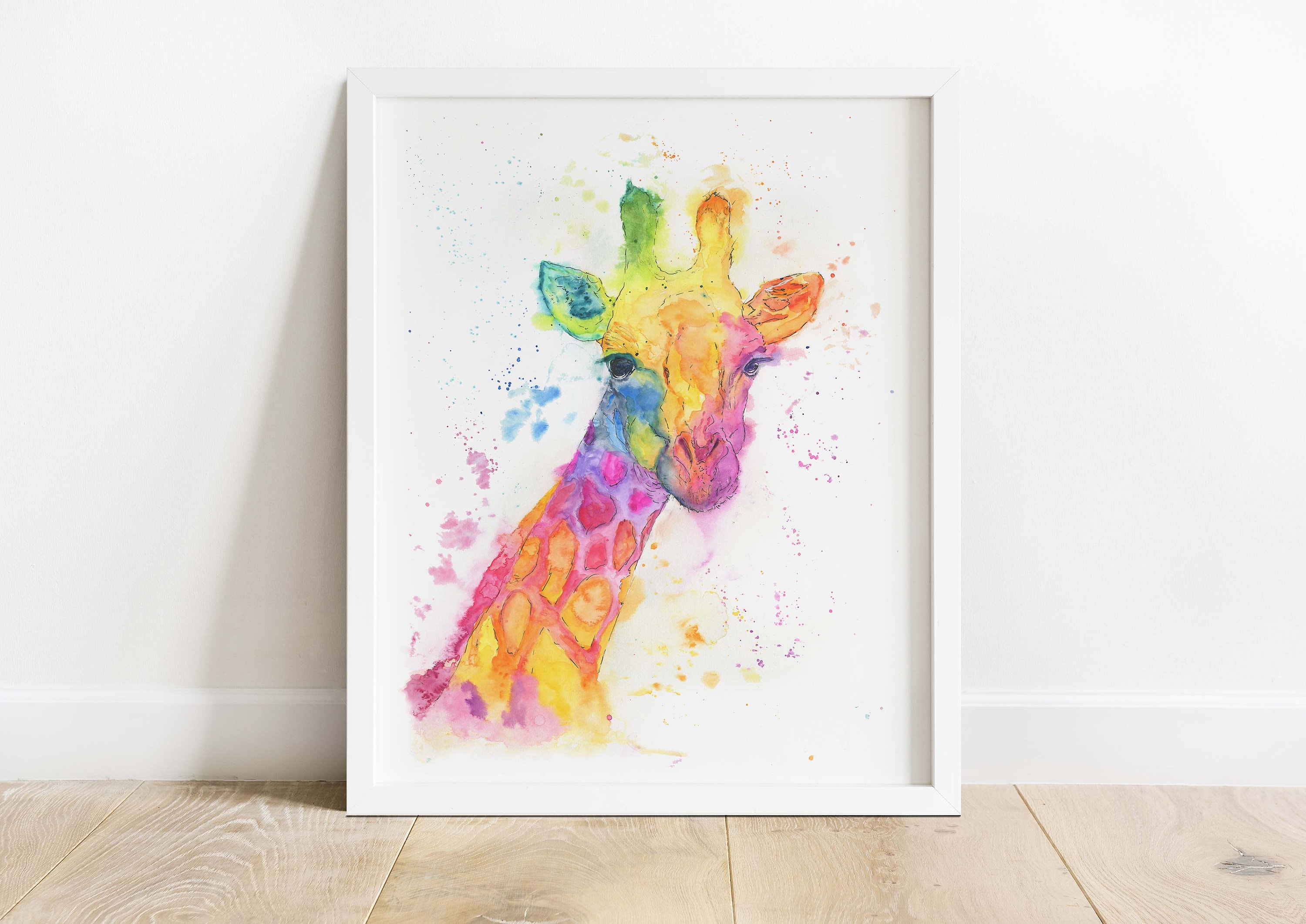 Watercolor Giraffe Rainbow