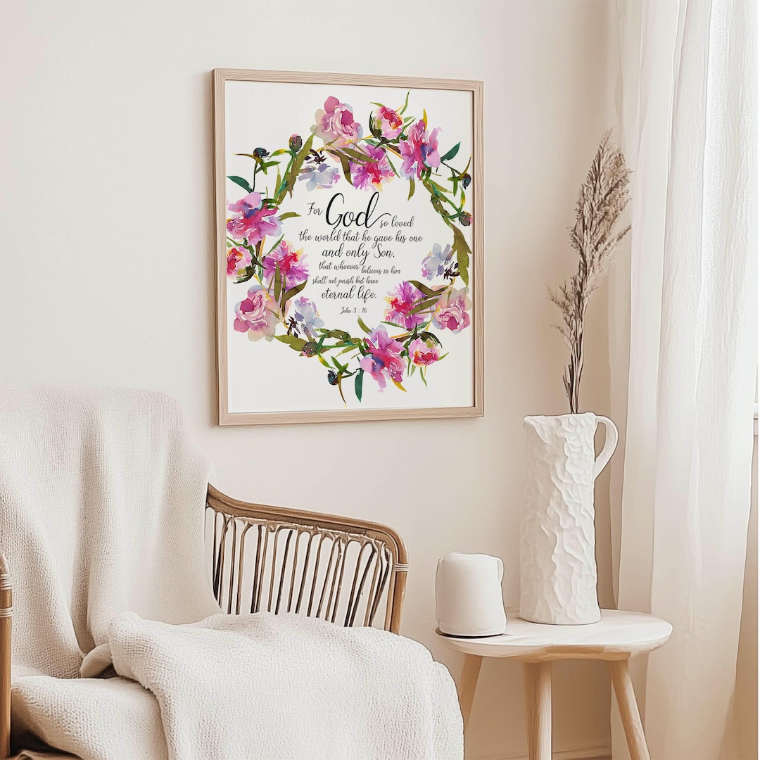 For God so Loved the World Wall Art Print, John 3 16 Scripture Wall Art ...