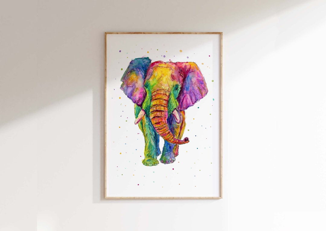 Rainbow Elephant Wall Art Elephant Poster, Watercolor Elephant Print ...