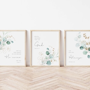Scripture Print Set, Botanical Print Set of 3, Green Eucalyptus Print ...