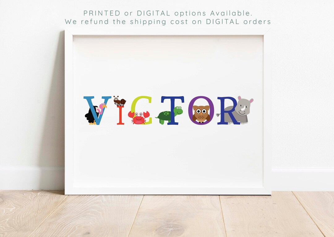 Animal Name Art, Boys Room Name Wall Art, Custom Baby Name Print ...