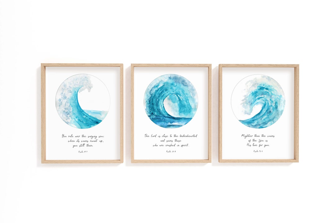 Watercolor Ocean Wave Prints Set of 3 Bible Quote Printable Scripture ...