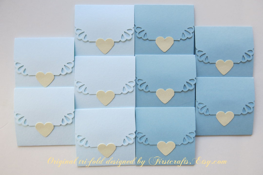 Mini Notecards- Small Cards- Mini Note Cards- Multi Blue- Tri-fold ...
