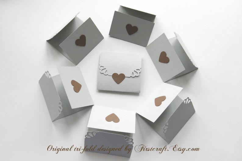 Mini Note Cards- Mini Cards- Small Cards- Gray Cards- Tri-fold Envelope ...