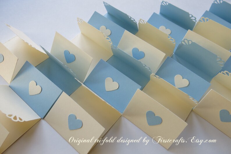 Mini Notecards- Small Cards- Mini Note Cards- Blue/ivory- Tri-fold ...