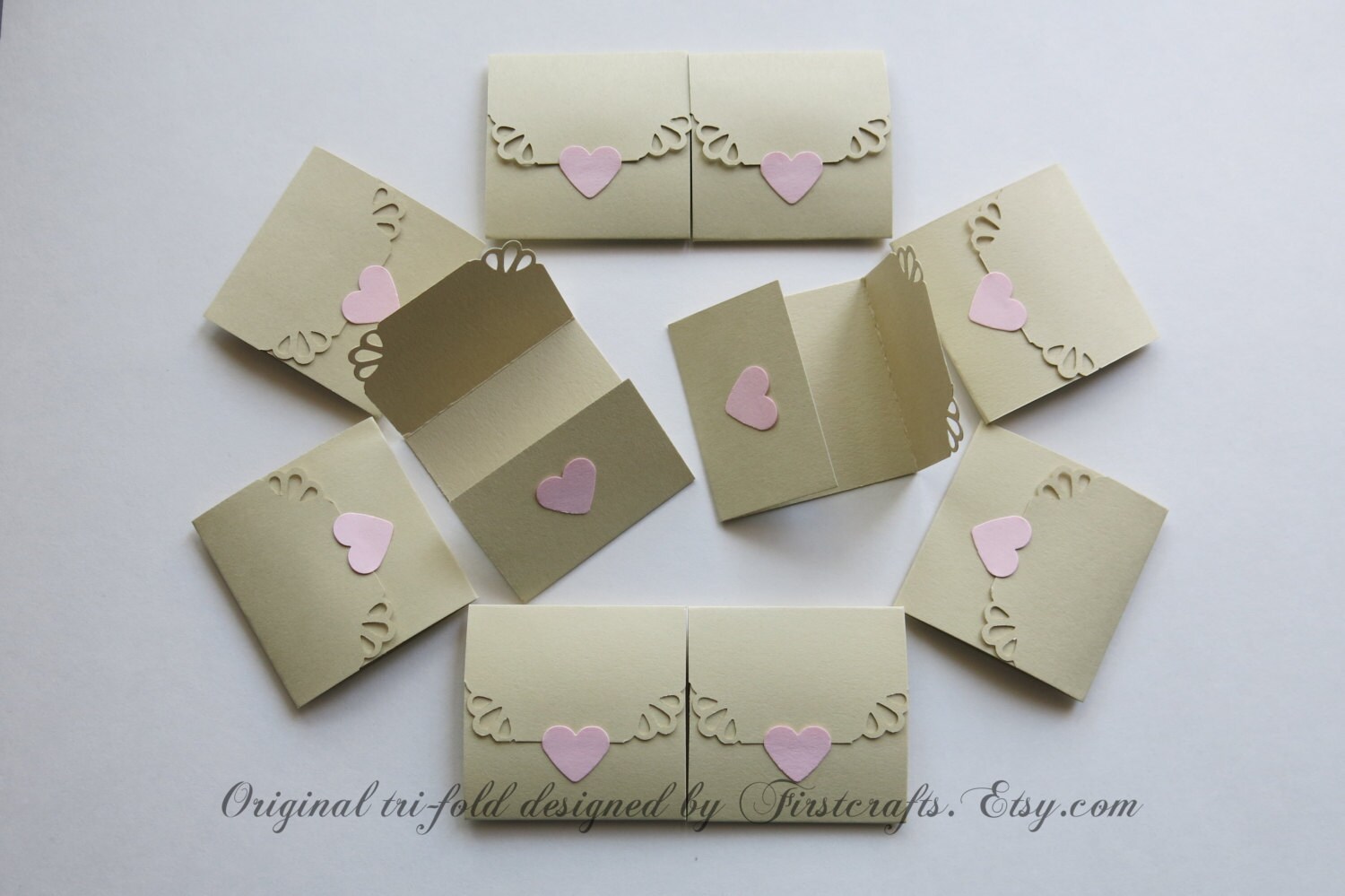 Mini Note Cards Mini Notecards Natural Tan/pink Tri-fold Envelope Mini ...