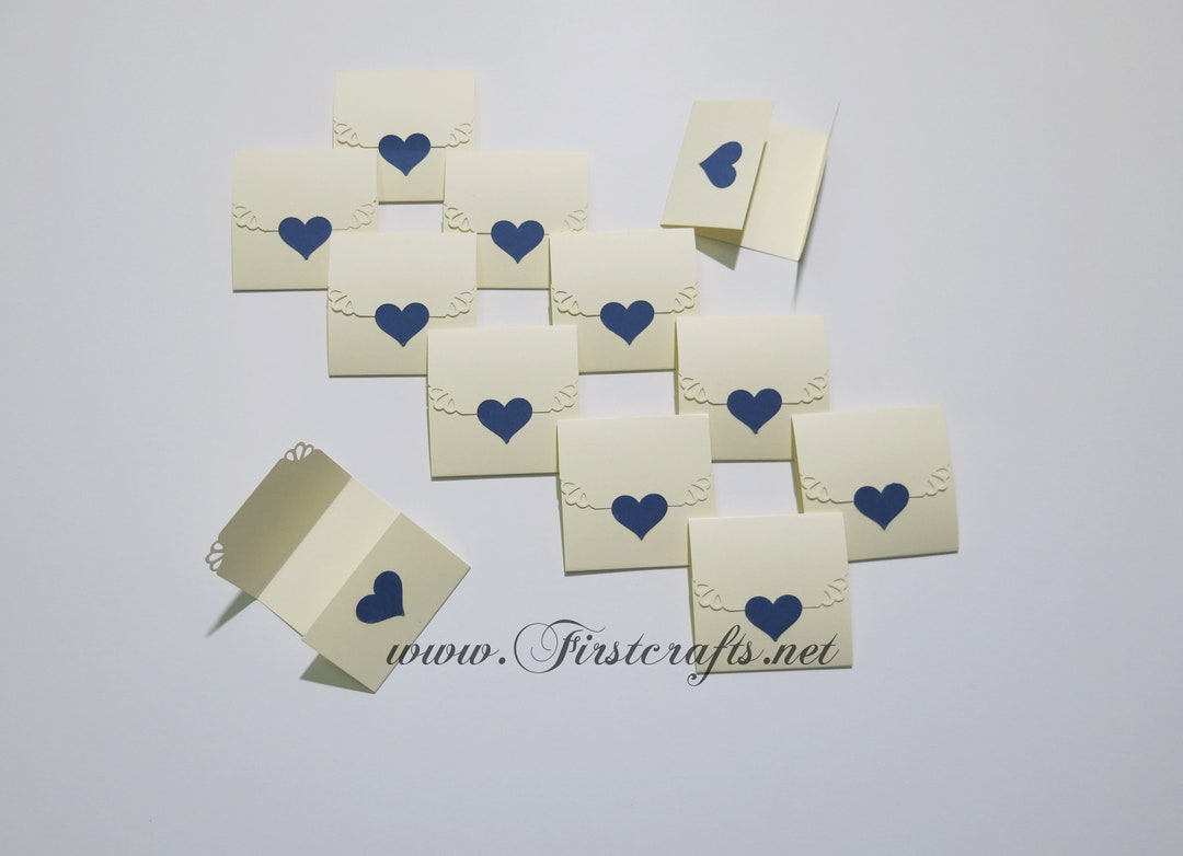 Mini Note Cards- Mini Cards- Small Cards- Ivory/navy Blue- Tri-fold ...