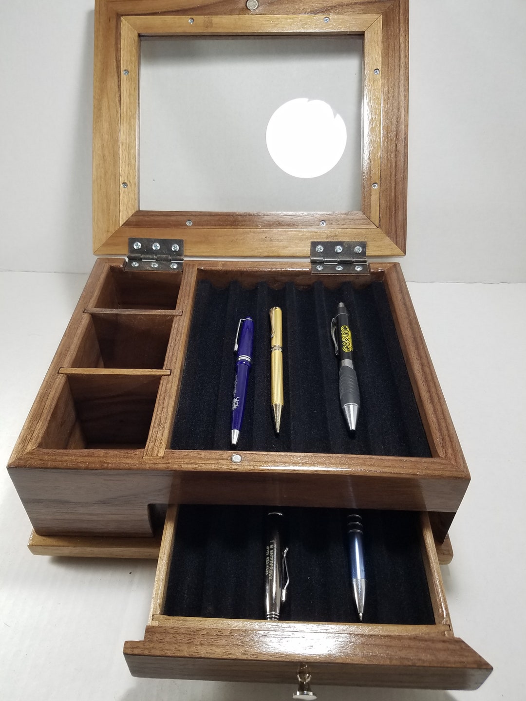 12P Solid Black Walnut Wood Pen Case With Ink Bottle Storage - Etsy