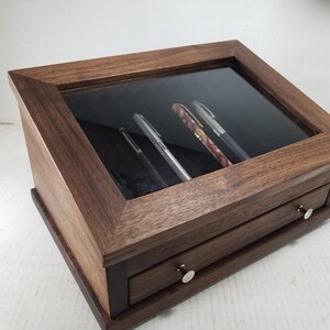 20P Deluxe Solid Black Walnut Wood Slant Top Pen Box, OP0513 20 Item ...