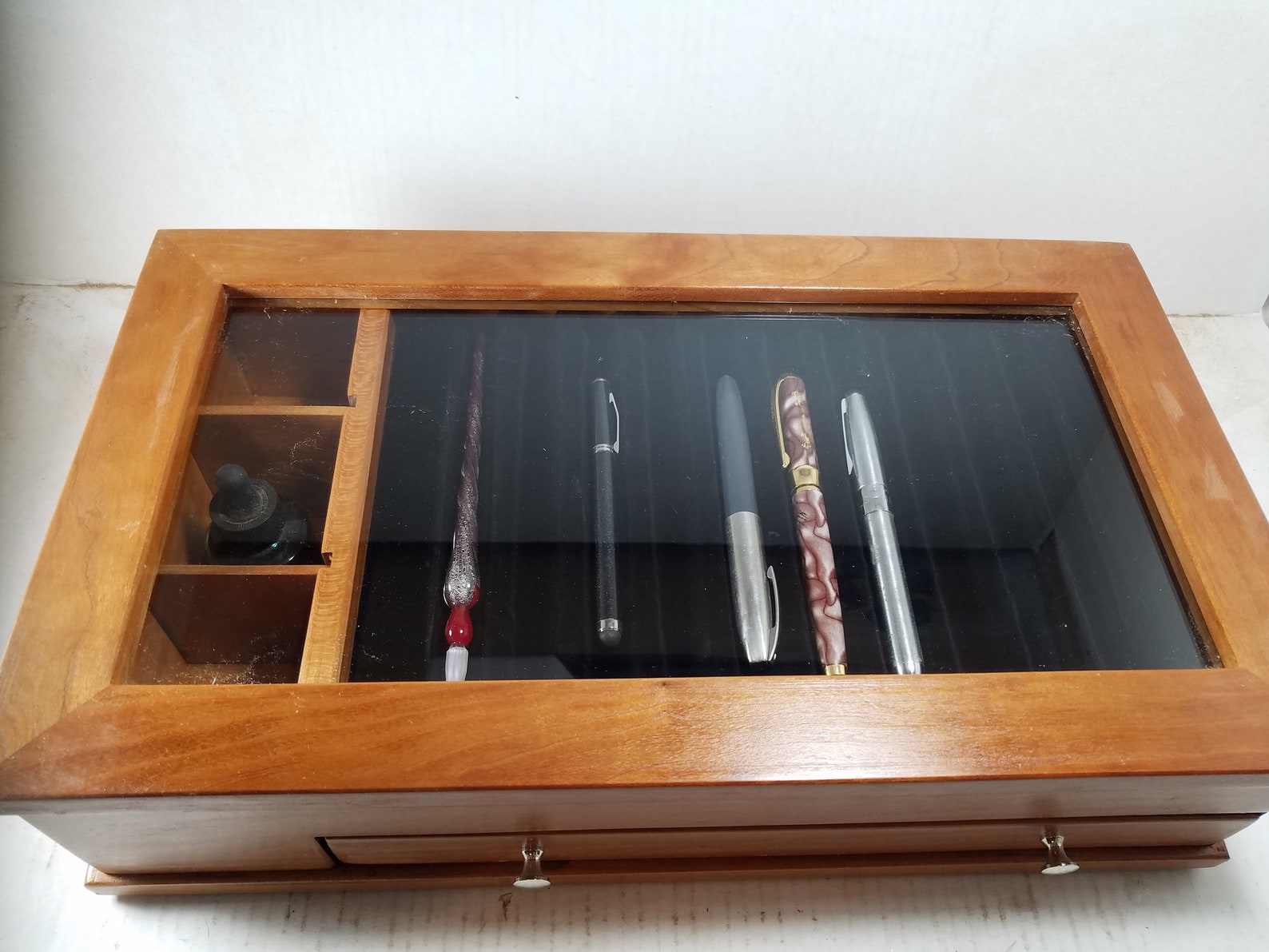 20pi Solid Cherry Wood 20-pen Case With Ink Bottle Storage OP0435 ...