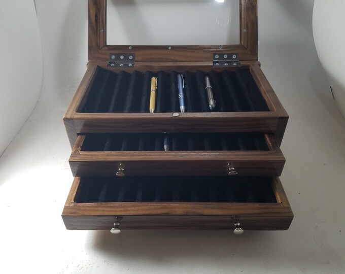 30P Solid Black Walnut Wood Pen Box, OP0371 W30p 30 Item Box, Pen ...