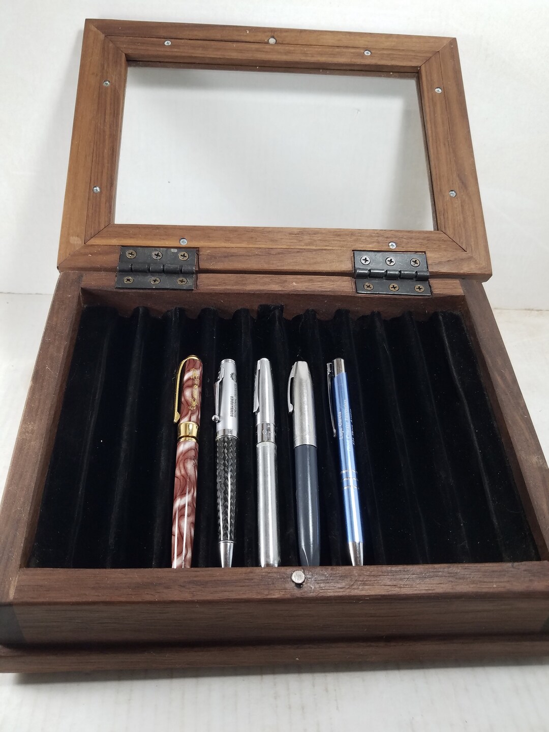 10P Solid Black Walnut Wood Slant Top Wood Pen Box, OP0517 Ten Item Box ...
